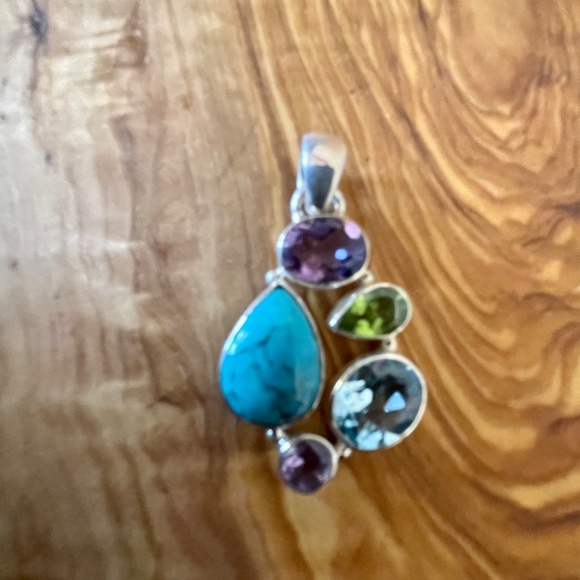 Handmade | Jewelry | Turquoise And Multi Colored Stone Pendant Brand ...